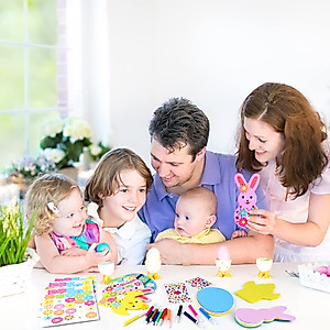 ELECLAND 208 Pcs Easter Foam Stickers Set Easter Bunny Chick Flower Egg Foam Stickers for Easter Crafts with Rhinestones Colored Pen Easter DIY for Girls Boys Easter Home Activities