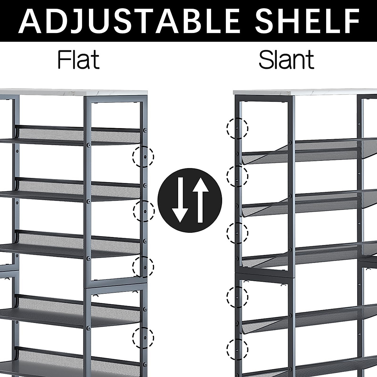 Garden 4 you Shoe Rack 6 Tiers Shoe Storage Organizer,Large Capacity Storage Rack With White Faux Marble Tabletop,Adjustable Metal Shelf Stackable Shoe Shelf For Entryway Hallway Living Room Closet