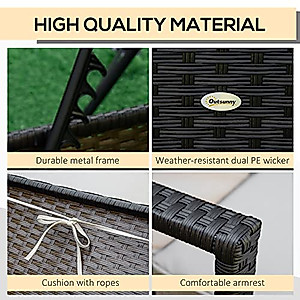 Outsunny Wicker Chaise Lounge, 4 Position Adjustable Backrest and Cushions Outdoor Lounge Chair PE Rattan Sun Lounger for Poolside, Balcony or Garden, Beige