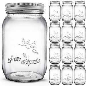 Cedilis 12 Pack Wide Mouth Mason Jars, 32 oz Glass Canning Jar with Lids and Bands, Clear Quart Mason Jars for Preserving Fruits, Vegetables, Pickles, Tomato Juices and Sauces