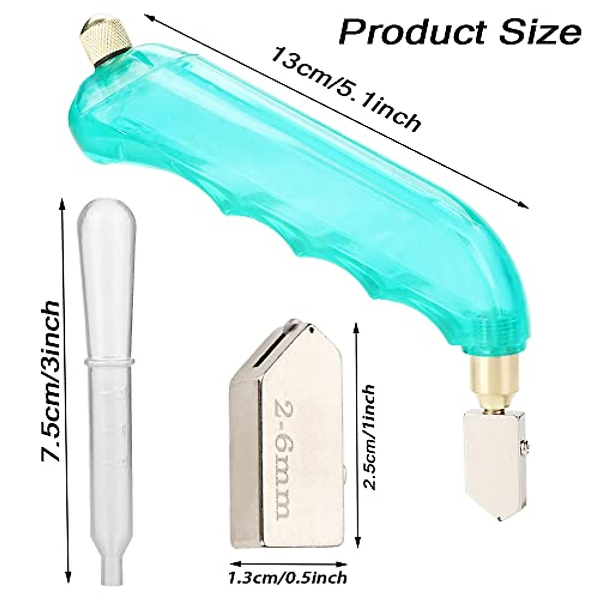 6PCS Pistol Oil Glass Cutter Oil Feed Glass Cutter with Extra 2-6mm Replaceable Head and Oil Reservoir Stained Glass Cutting Tools for Mirrors Window Glass Panes Ceramic Tile, Blue and White