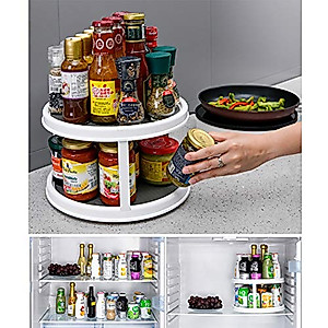 RomanticDesign Lazy Susan Turntable Spice Organizer 2-Tier Non-Skid 11.8 Inch Spice Rack Cabinet Organizer for Cabinets and Pantry, Blue
