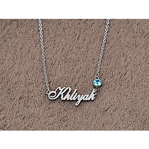 GR35Z9 Customized Silver Name Necklace with Dainty Birthstone for her Jennie