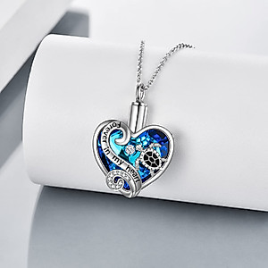 WINNICACA Cremation Jewelry for Ashes for Women Sterling Silver Sea Turtle Urn Necklace for Ashes with Heart Crystal Keepsake Memorial Urn Jewelry Turtle Jewelry for Human Ashes of Loved Ones