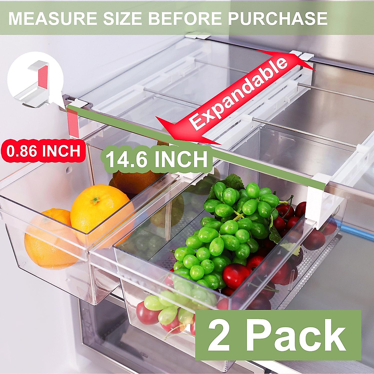 Yatmung 2 Pack Extra-Large Deli Drawer Organizer for Refrigerator Pull Out - Fridge Drawer Organizer and Storage Containers - Meat, Cheese, Produce, Universal Fridge Sliding - Fridge Organization Bin