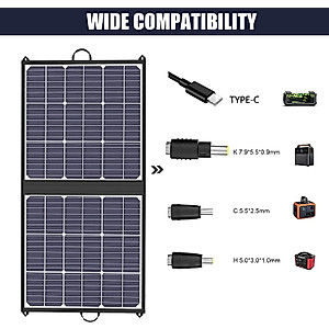 YESPER Foldable 100W Solar Panel Charger, Compatible with Armor PRO Portable Power Station, with Dual USB(USB-A & USB-C) & 18V DC Output(3 Connectors), for Outdoor Camping Van RV Trip