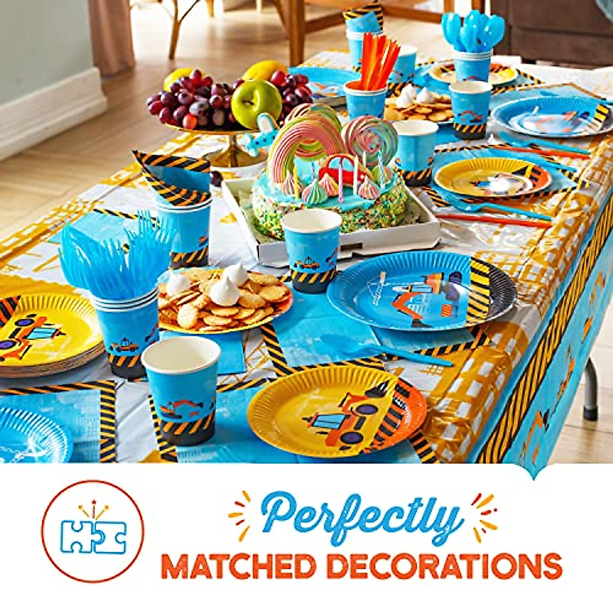 Construction Birthday Party Supplies Set | Baby Boy Toddler Kids Dump Truck Car Tractor Transportation Decorations – Cups Plates Signs Napkins Tablecloth Utensils – Decorations for Boys and Girls – Serves 25