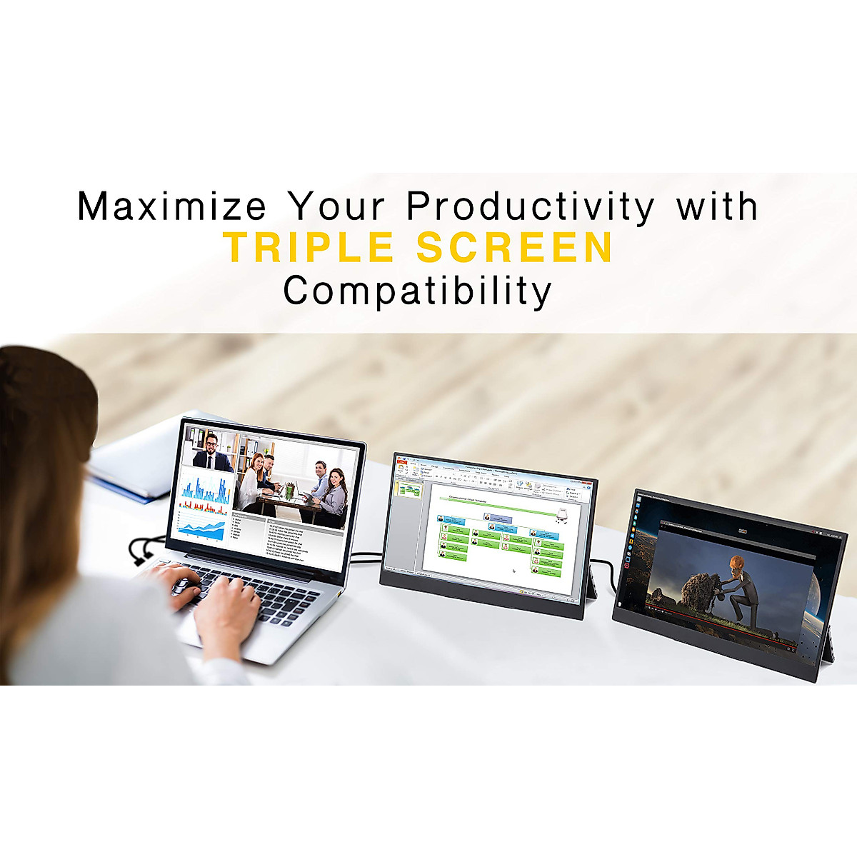 SideTrak Solo Triple 15.6” Portable Gaming Monitor for Laptops, 2 Freestanding 15.6” FHD 1080P LED Display Screens, Extending Screens for Mac, PC, & Chrome, USB-C or HDMI, Speakers & HDR Mode