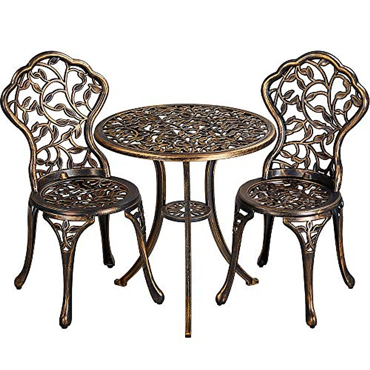 Topeakmart 3 Piece Bistro Set, Garden Round Table w/Chairs Set of 2, Antique Outdoor Patio Furniture Weather Resistant, Rose Design