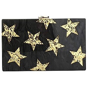 Womens Glitter Sequins Evening Bag Box Acrylic Star Designer Party Prom Wedding Clutch Purse Handbag (Black) One Size