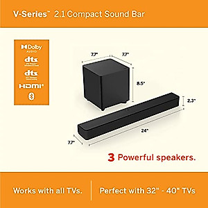 VIZIO 40-inch D-Series Full HD 1080p Smart TV, D40f-J09, 2022 Model & VIZIO V-Series 2.1 Compact Home Theater Sound Bar with DTS Virtual:X, Bluetooth, Wireless Subwoofer - V21t-J8