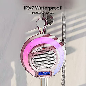 Tribit AquaEase Bluetooth Shower Speaker, IPX7 Waterproof Wireless Speaker, 18H Playtime, Built-in Mic, Mini Speaker with Light, Stereo Pair, App Control, Portable Speaker for Outdoor and Home (Pink)