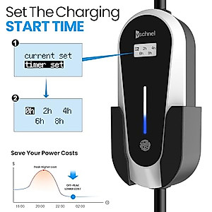 Vschnel Level 2 EV Charger, 16A 110-240V 17ft Portable Electric Vehicle Charger, NEMA 6-20 with NEMA5-15 Adapter Plug for J1772 Electric Cars