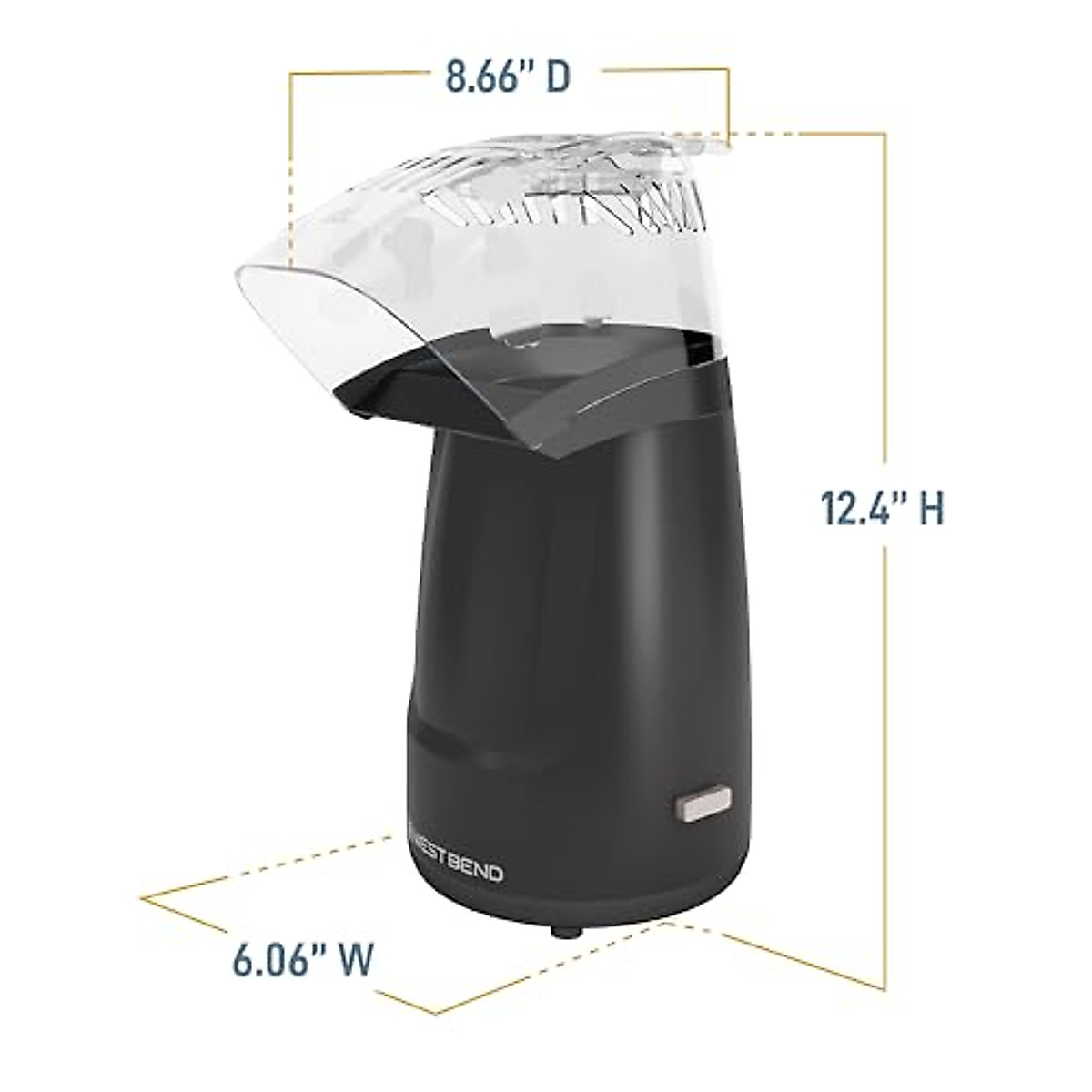 West Bend Air Crazy Popcorn Machine for Healthy Snacking with No Oil, 4-Quart, Black