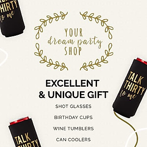 Talk Thirty To Me Can Coolers, 30th Birthday Party Coolies, Set of 12, Black/White/Pink and Gold Thirtieth Birthday Cup Coolers, Perfect for Birthday Parties, Birthday Decorations (Black, Slim)