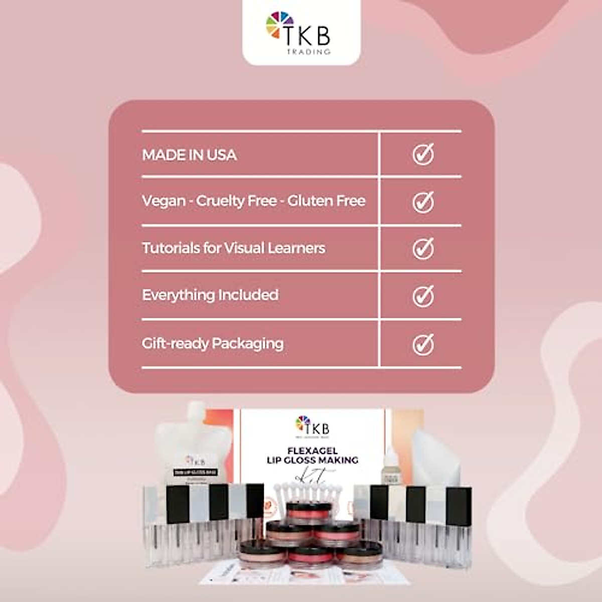 TKB Flexagel DIY Lip Gloss Making Kit| Make Your Own Lip Gloss| Moisturizing, High Shine, Crystal Clear| Vegan, Gluten and Cruelty free| Made in USA