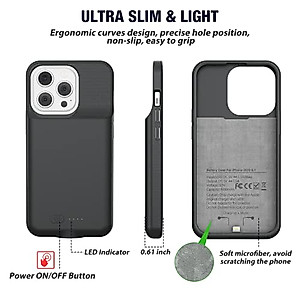 GIN FOXI Battery Case for iPhone 14/14Pro/13/13Pro, Real 7000mAh Ultra-Slim Battery Charging Case Rechargeable Anti-Fall Protection Battery Charger Charger for iPhone 14 Pro/14/13/13Pro(6.1 inch)