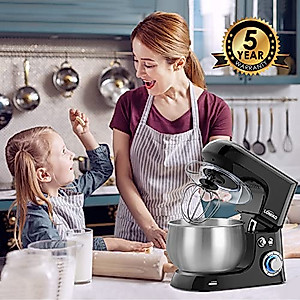 Loniko Stand Mixer, 6.5-QT 6-Speed Tilt-Head Food Mixers Kitchen Electric Stand Mixer, Household Stand Mixers with Dough Hook, Flat Beater & Whisk, Baking Mixer with Stainless Steel Bowl(Black)