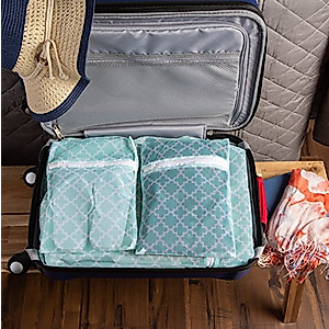 DII Laundry Storage Collection Mesh Zippered, XX-Large/X-Large/Large Set, Aqua Lattice, 5 Piece