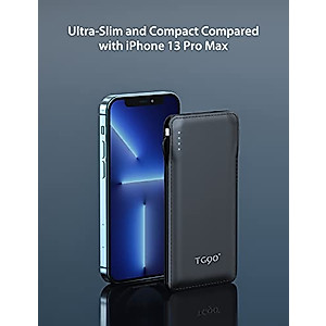 TG90° Cell Phone External Battery Packs 10000mAh Power Bank with Built in Lightning Cable Portable Charger Battery Backup Compatible with iPhone Android Phone Power Packs