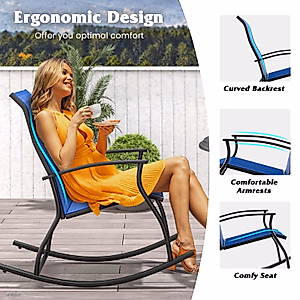 Giantex Outdoor Rocking Chair Set of 2 - Patio Rocking Chairs w/Breathable Backrest, Sturdy Metal Frame & Safe Ergonomic Design, Cozy Fabric Rocker for Backyard, Poolside, 330 lbs, Navy