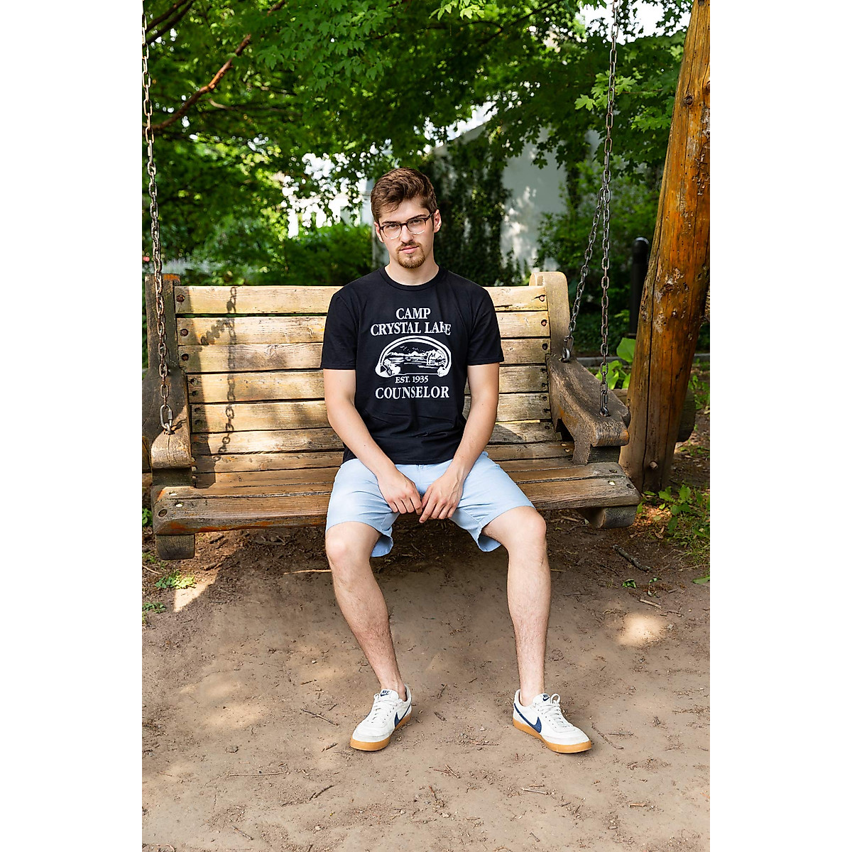 Crazy Dog Mens T Shirt Camp Crystal Lake 1980 Spooky Halloween Horror Slasher Movie Tee Funny Camping Tshirt Vintage Shirt for Retro 80s Movie Fans Black XL