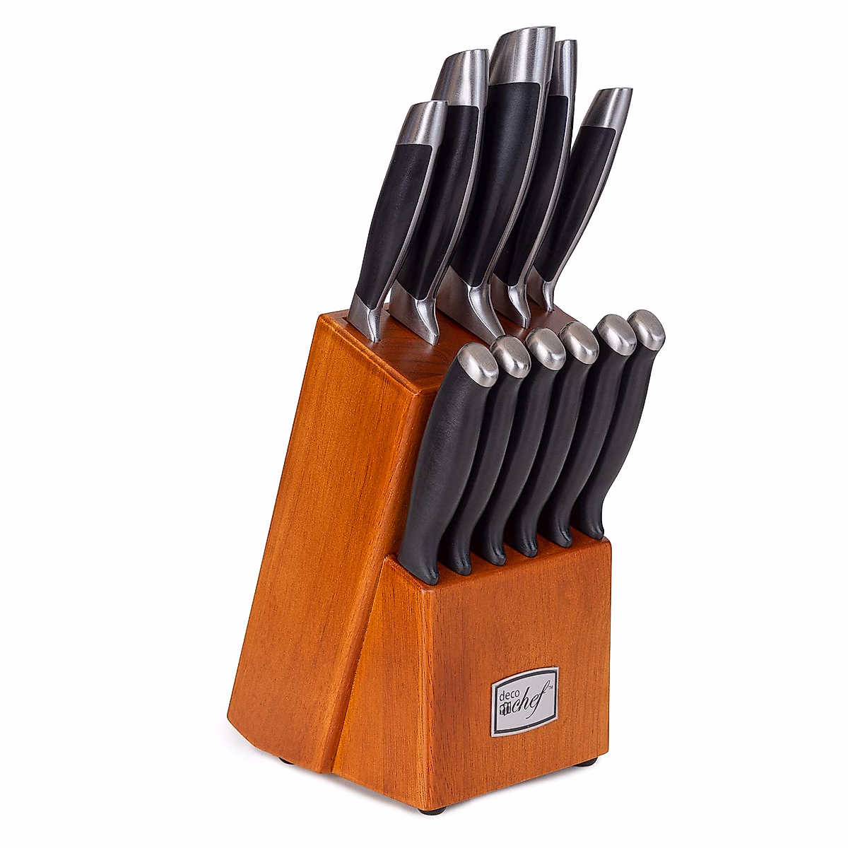 Deco Chef 12-Piece Stainless Steel Kitchen Knife Set with Full Tang High Grade Blades and Wooden Storage Block, Sharpening Manual Included