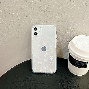 hzcwxqh Cute Glitter Clear Laser Love Hearts Phone case Compatible with iPhone SE 2020, iPhone 8, iPhone 7, Slim Thin Soft Shockproof Cover for Women Girls- Rainbow Heart