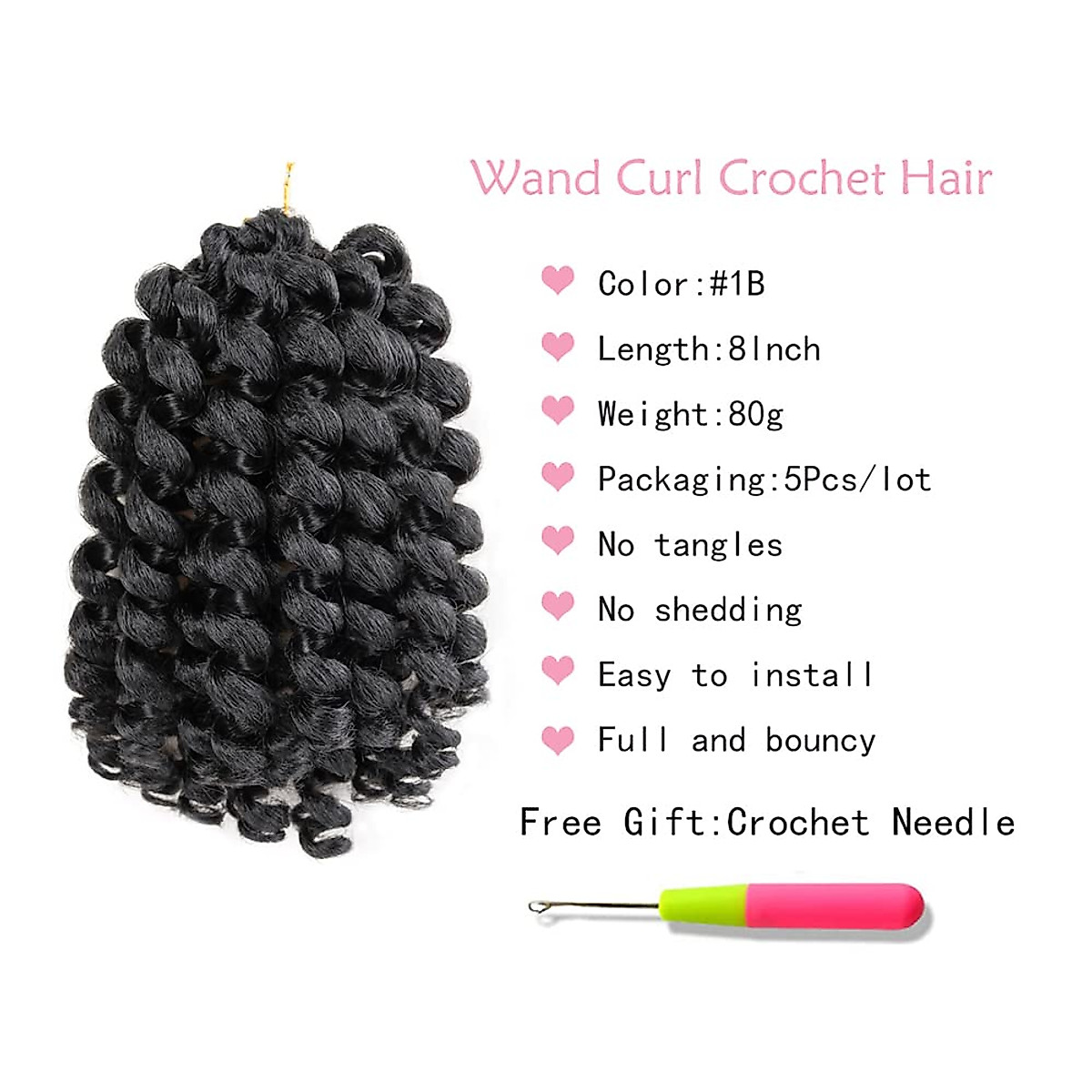 8 Inch 5 Pcs Wand Curl Crochet Hair Jamaican Bounce Crochet Hair Short Curly Braids Hair Curly Crochet Hair for Black Women 20 Roots/Pack(#1B)