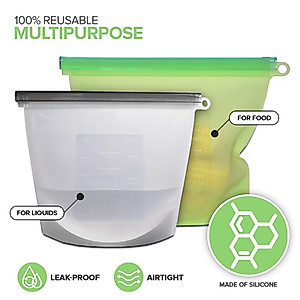 Reusable Ziploc Bags Silicone Food Storage Lunch Sandwich Snack Freezer Set 4 Leak Proof Exultimate