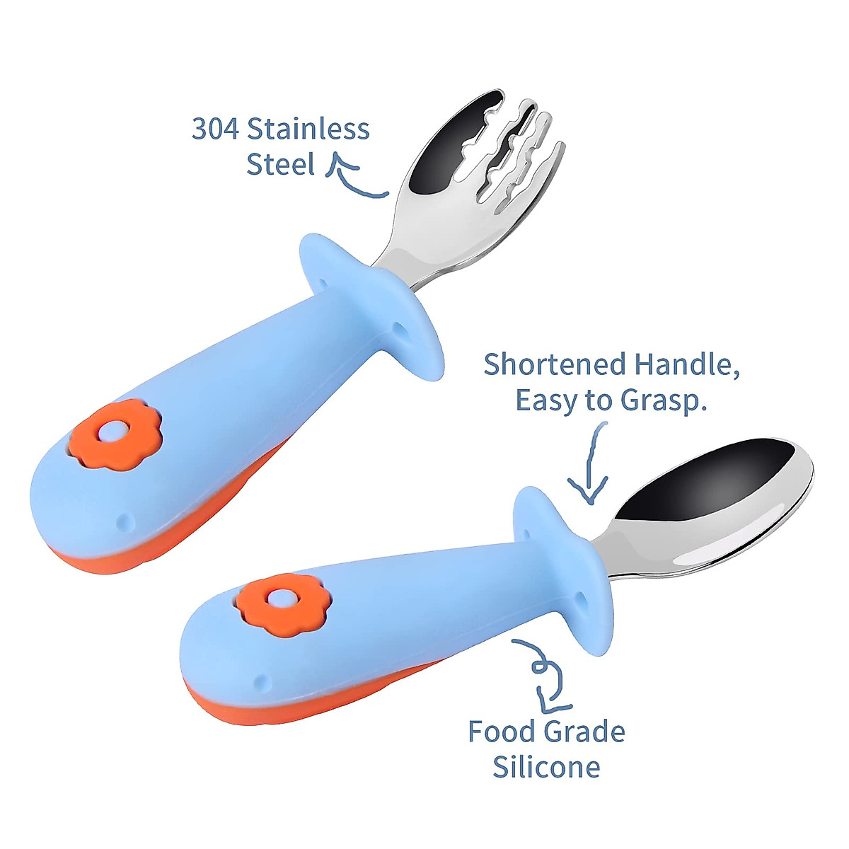 Toddler Utensils Baby Forks and Spoons, Baby Training Utensils Self Feeding Toddler Silverware Stainless Steel Kids and Toddler, Designed for Self Feeding Flatware Set with Travel Carrying 12m+