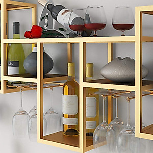 Metal Wall-Mounted Gold Wine Rack with Goblet Wine Glass Holder, Home Kitchen Living Room Dining Bar Wall Decoration Display Wine Rack