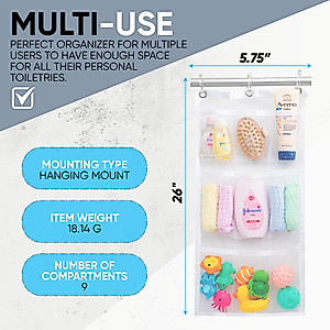 Handy Laundry Hanging Shower Organizer (2-Pack) - 9-Pocket - Mesh Caddy with Deep Storage Pockets for Organizing Bathroom Toiletries and Kids Bath Toys - Hang on Existing Shower Curtain Rings