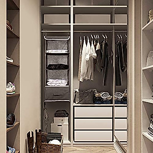 Cabilock Hanging Closet Organizer 4 Shelves with Drawer 4 Side Mesh Pockets Hanging Shelves for Closet Grey 13L×13W×36.4H inch