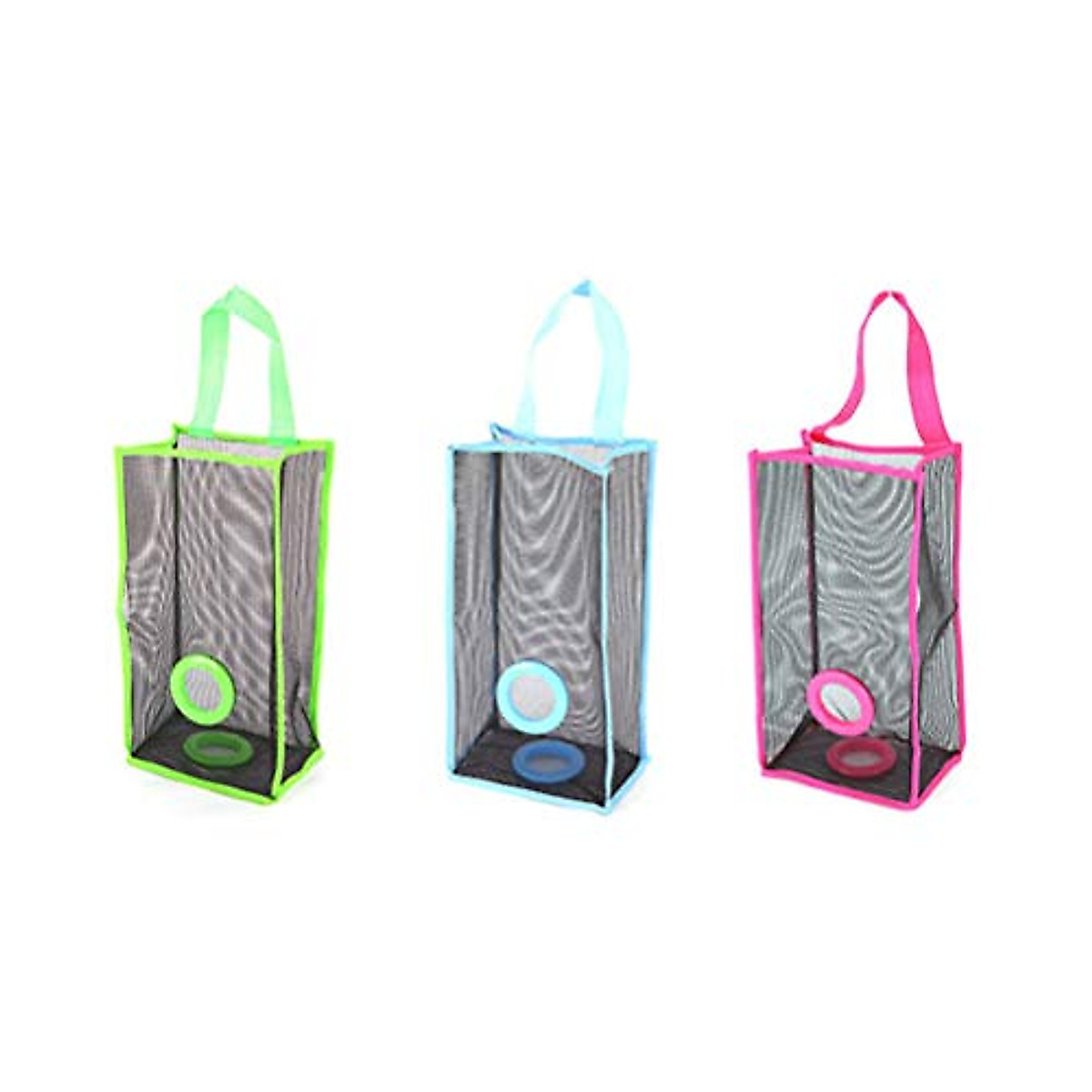 BESTonZON 2 Packs Plastic Bag Holder, Hanging Folding Mesh Garbage Bag Organizer Trash Bags Holder Recycling Containers Storage, Grocery Bag Holder Trash Bags Holder Organizer for Kitchen (Rosy)