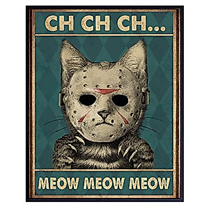 Yellowbird Art & Design Cat Wall Art & Decor - Friday the 13th Wall Art - Halloween Wall Art - Tabby cat Wall Art - Jason Horror Movie - Funny Cat Gifts for Men - Scary Cat Poster - 8x10 UNFRAMED