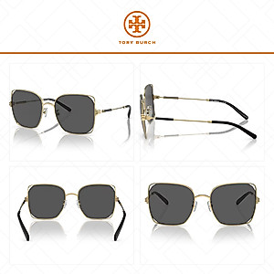 Tory Burch TY6097 331687 55MM Gold/Dark Grey Square Sunglasses for Women + BUNDLE With Designer iWear Eyewear Kit