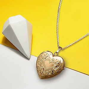 PicturesOnGold.com Personalized Gold Heart Locket Necklace for Women with 4-Page Photo's Heart Locket Necklace 1 1/4 Inch x 1 1/4 Inch in 14K Gold