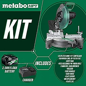 Metabo HPT 18V MultiVolt™ Cordless Miter Saw Kit | 10-Inch Blade | Includes 1-18V/36V MultiVolt™ Battery + Charger | Xact Cut LED Shadow Line System | C1810DFA