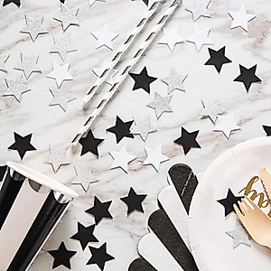 Black and White Glitter Silver Paper Twinkle Little Stars Confetti Wedding Birthday Theme Party Favors Table Scatter Decorations, 1.2 inch, 200pc