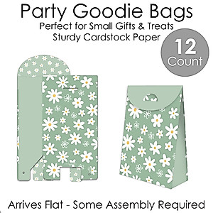 Big Dot of Happiness Sage Green Daisy Flowers - Floral Gift Favor Bags - Party Goodie Boxes - Set of 12