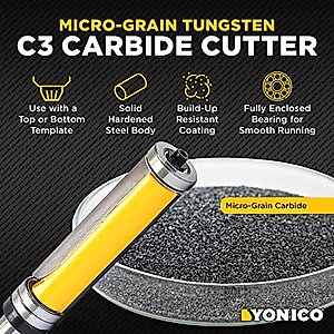 Router Bits for Woodworking - Pattern Flush Trim Router Bit Top & Bottom Bearing - 2-½” Cutter 3/4" Diameter - Premium C3 Carbide Cutters Router Bits - Wood Straight Router Bits 1/2 Shank - 14135