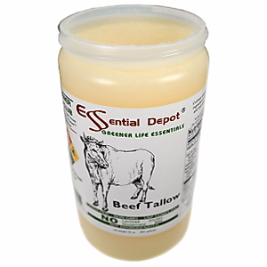 Beef Tallow - 1 Quart (32 oz nt wt) - Grass Feed - Non-GMO - Keto Friendly - Food Grade - FREE from LACTOSE-GLUTEN-GLUTAMATE-BSE - safety sealed HDPE container with resealable cap