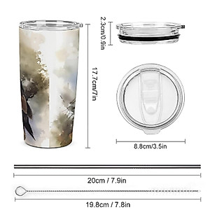 20 Oz Tumbler With Straw Leak Proof Thermos Cup, Watercolor Of Hawk Sitting In The Tree Stainless Steel Insulated Travel Coffee Mug Fit for Car Cup Holder
