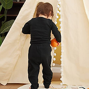 SOBOWO 2-Piece Unisex Baby Bodysuit and Pants Outfits Set for Newborn Boys Girls 0-24 Months (0-3 Months, Black Long Sleeve)