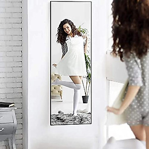 Full Length Mirror 65"x23.6" Floor Mirror, Large Rectangle Full Body Mirror Standing Hanging or Leaning Against Wall, Bathroom Mirror Dressing Mirror Wall-Mount Mirror, Black