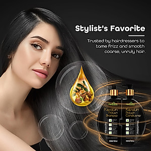 Herbishh Keratin Shampoo and Conditioner Set - Hydrating Shampoo & Nourishing Conditioner for Dry Damaged Hair - Sulfate Free - Plant Based - Set of 2