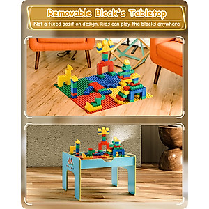 SainSmart Jr. Wooden Train Activity Table 116pcs, 3-in-1 Kids Playset with Large Building Blocks, Track Set and Reversible Top for Toddlers