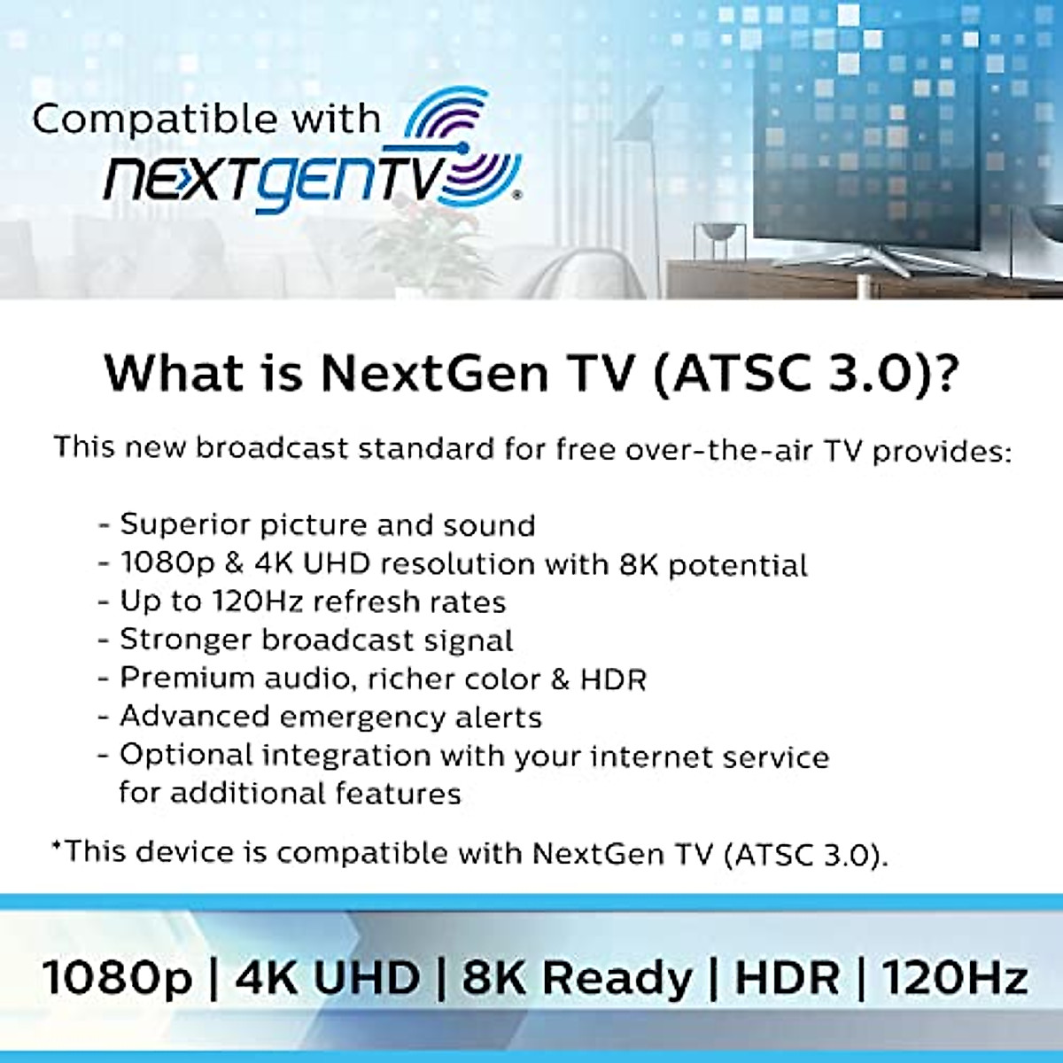 Philips Rabbit Ears Indoor TV Antenna, Dipoles and Circular Loop, Tabletop Antenna, Digital, Smart TV Compatible, HDTV Antenna, 4K 1080P VHF UHF, 5ft Coaxial Cable, Black, SDV8201B/27