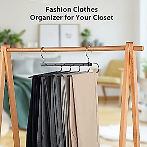 Wetheny Solid Wood with Stainless Steel Pants Hangers Space Saving,360° Rotating Chrome Swivel Hook with 5 Anti-Rust Trouse Hanger,Closet Clothes Organizer for Trousers Scarves Slack (1 Pack)